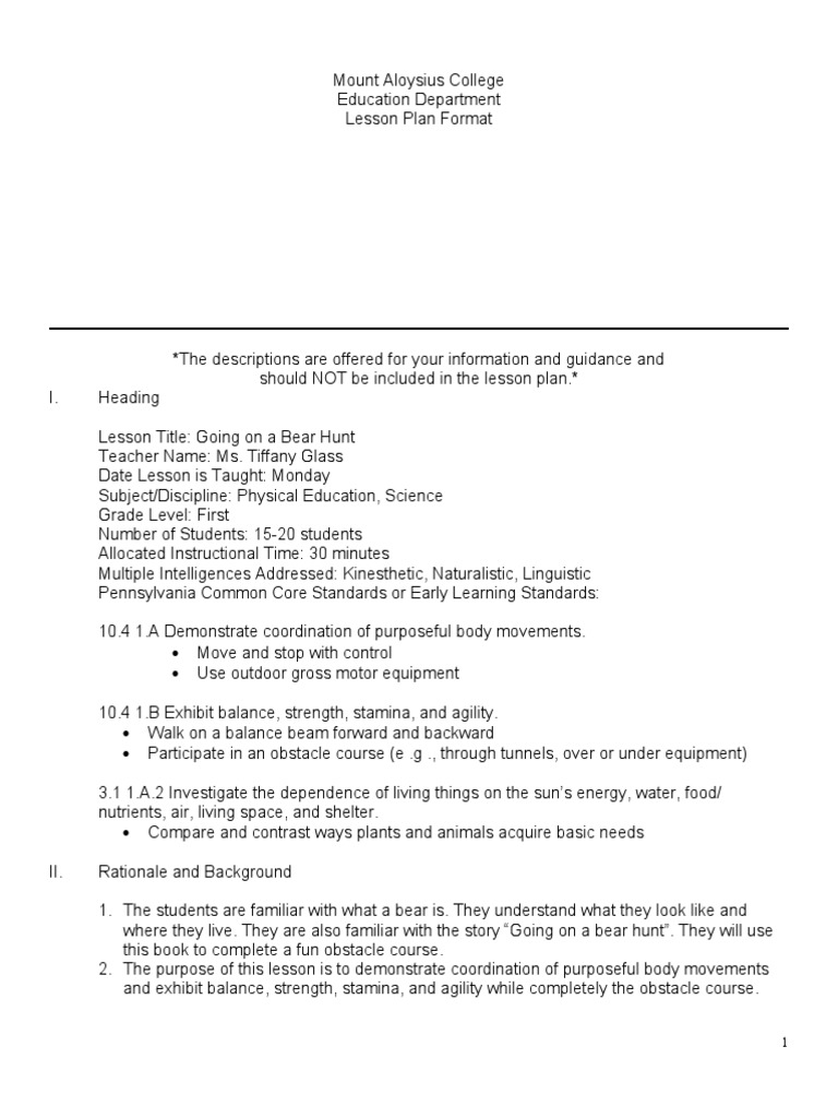 Bear Hunt Reflection | PDF | Educational Assessment | Lesson Plan