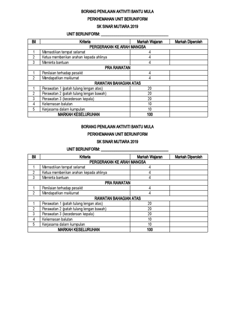Borang Penilaian Aktiviti Bantu Mula | PDF