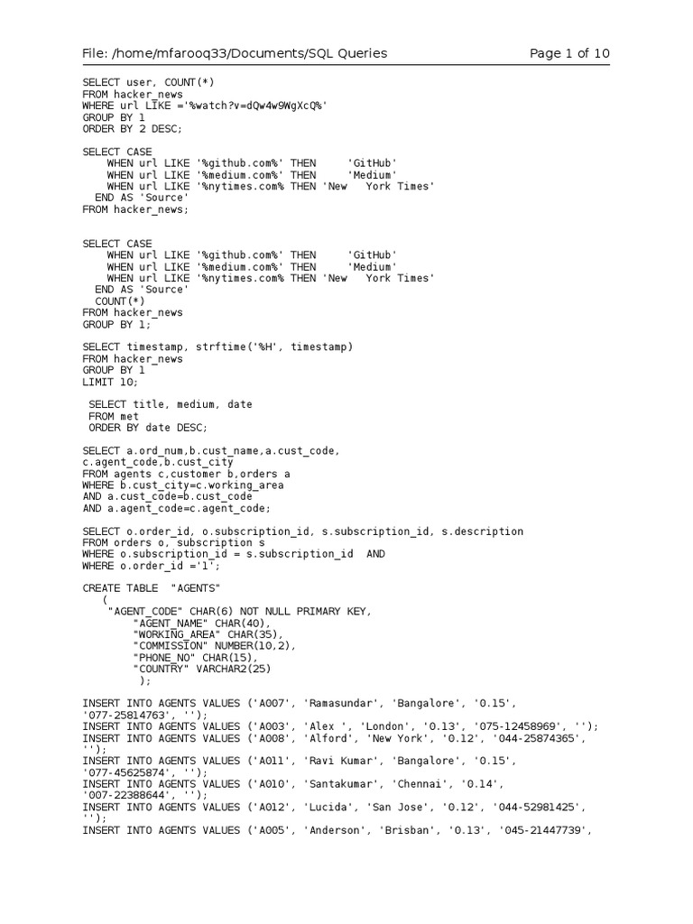 SQL Queries PDF | PDF | Data Management | Data Management Software