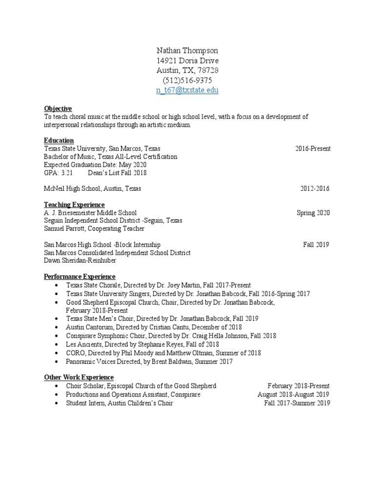 Choral Music Teacher Resume | PDF | Choir | Choral Music