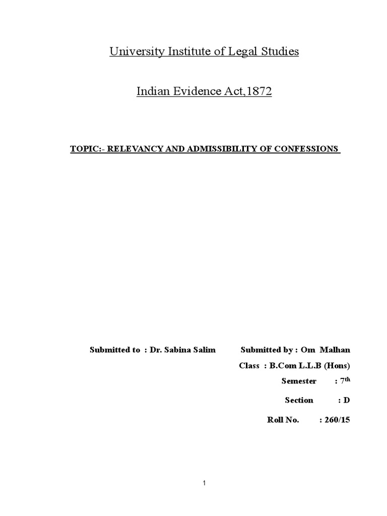 Confessions in Indian Evidence Act | PDF | Confession (Law) | Evidence ...