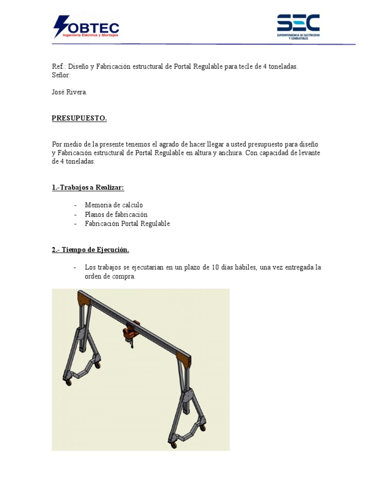 Cotizacion Portico 4 Ton Regulable | PDF
