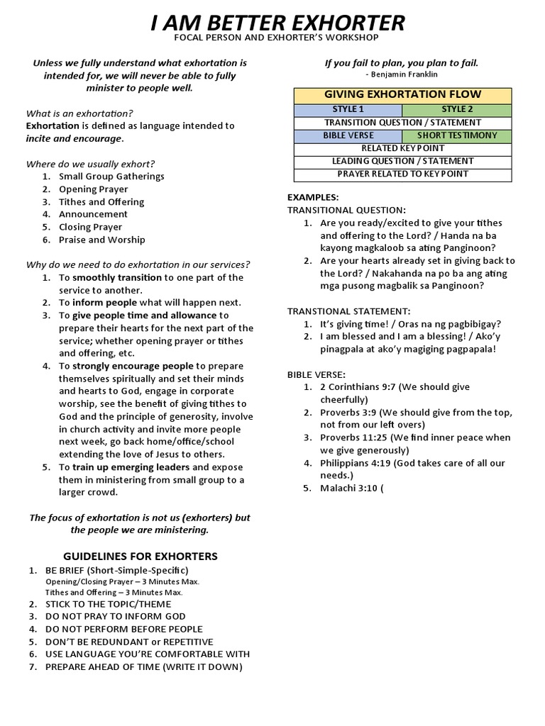 Giving Exhortation Flow: What Is An Exhortation? | PDF | Prayer ...