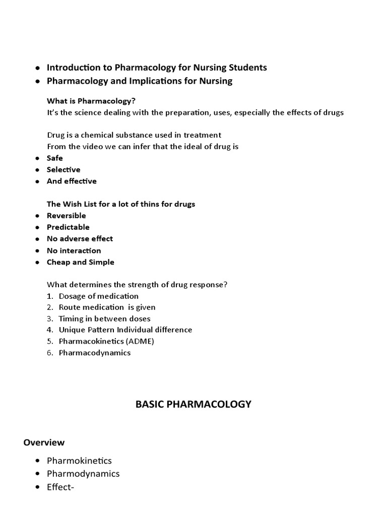 Pharmacology Basics for Nursing Students | PDF | Pharmacology ...