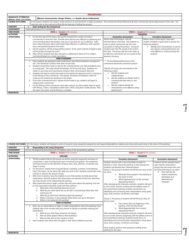 Speech and Theater Arts (Syllabus) | PDF