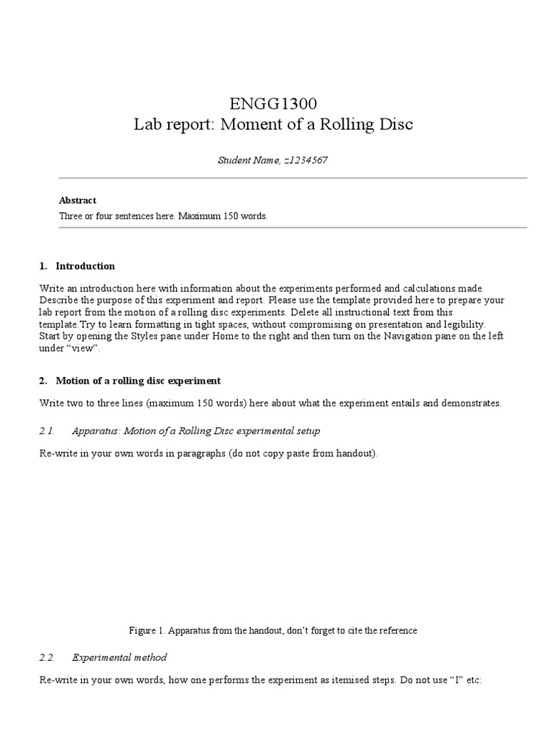 ENGG1300 Lab Report: Moment of A Rolling Disc: Student Name, z1234567 ...