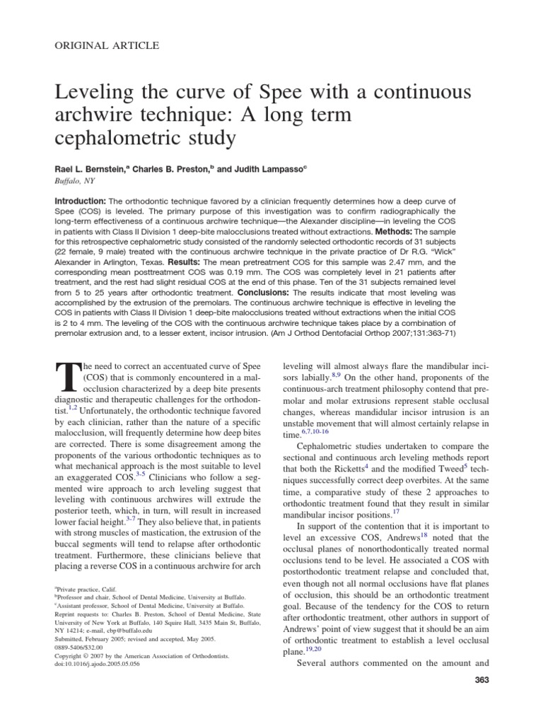 Leveling The Curve of Spee With A Continuous Archwire PDF | PDF | Orthodontics | Dental Anatomy