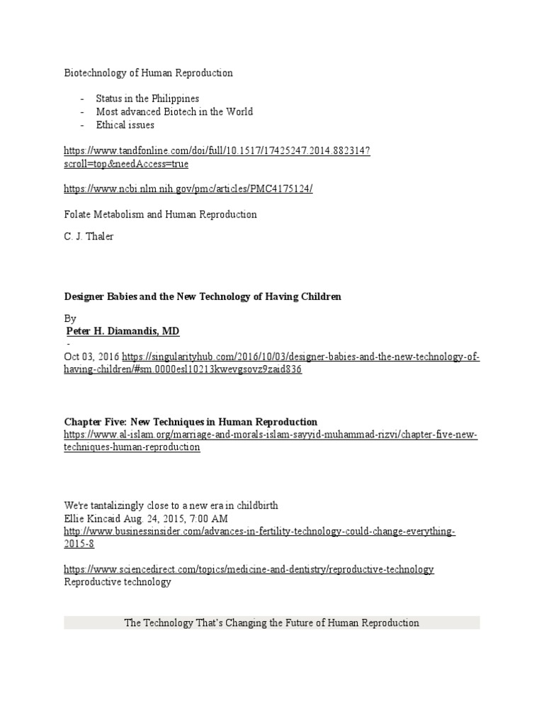 Biotechnology of Human Reproduction | PDF | Assisted Reproductive ...