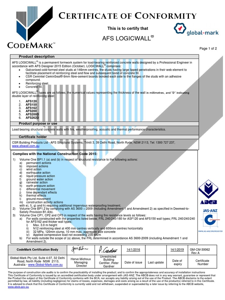 AFS LOGICWALL® CodeMark Certification PDF | PDF | Concrete | Building ...