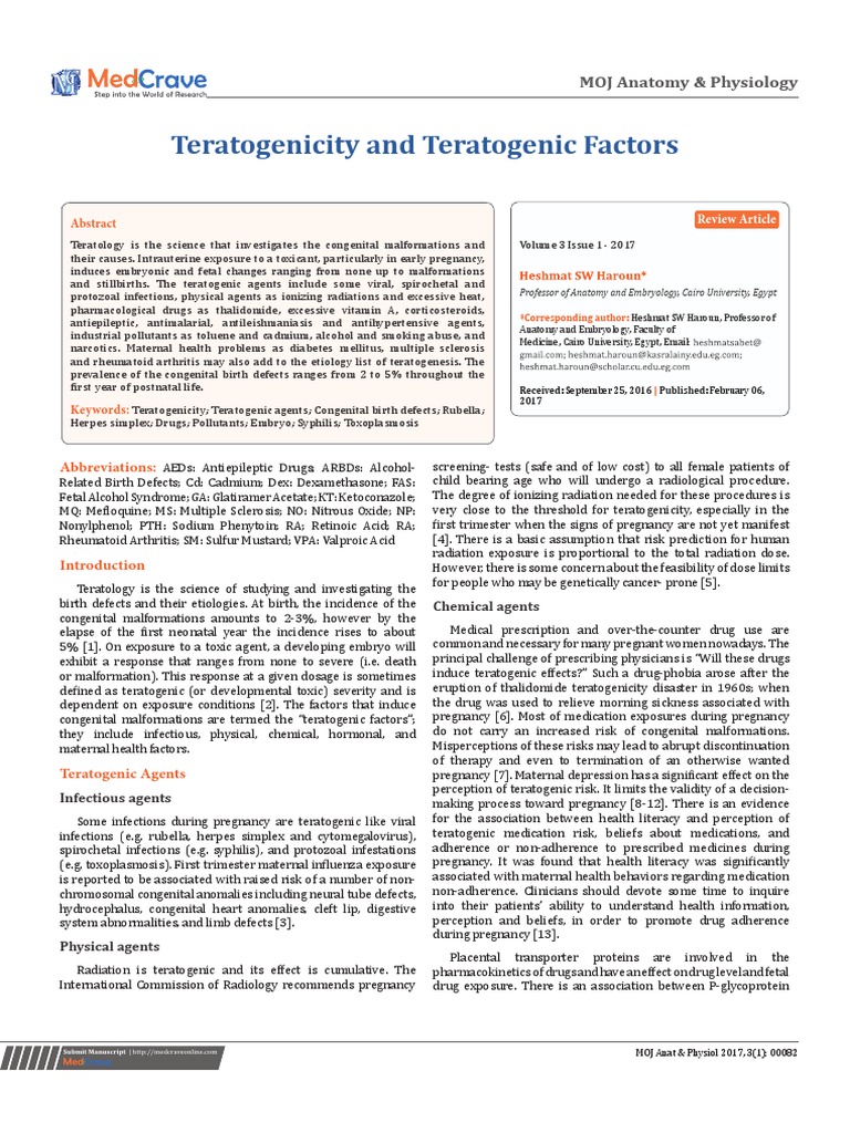 Teratogenicity and Teratogenic Factors PDF | PDF | Prenatal Development ...