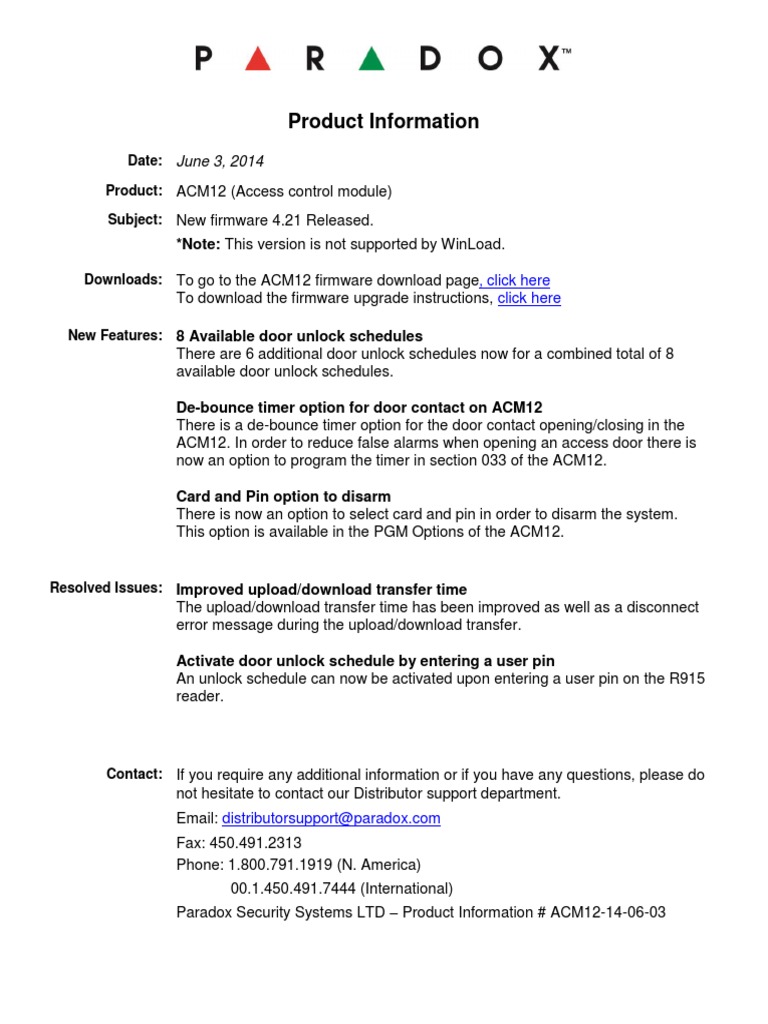 ACM12 Firmware Update 4.21 Details | PDF