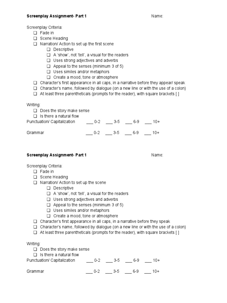 Screenplay Evaluation Rubric | PDF