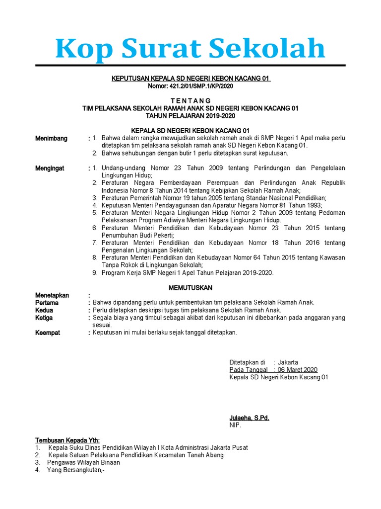 CONTOH SK Sekolah Ramah Anak SD | PDF