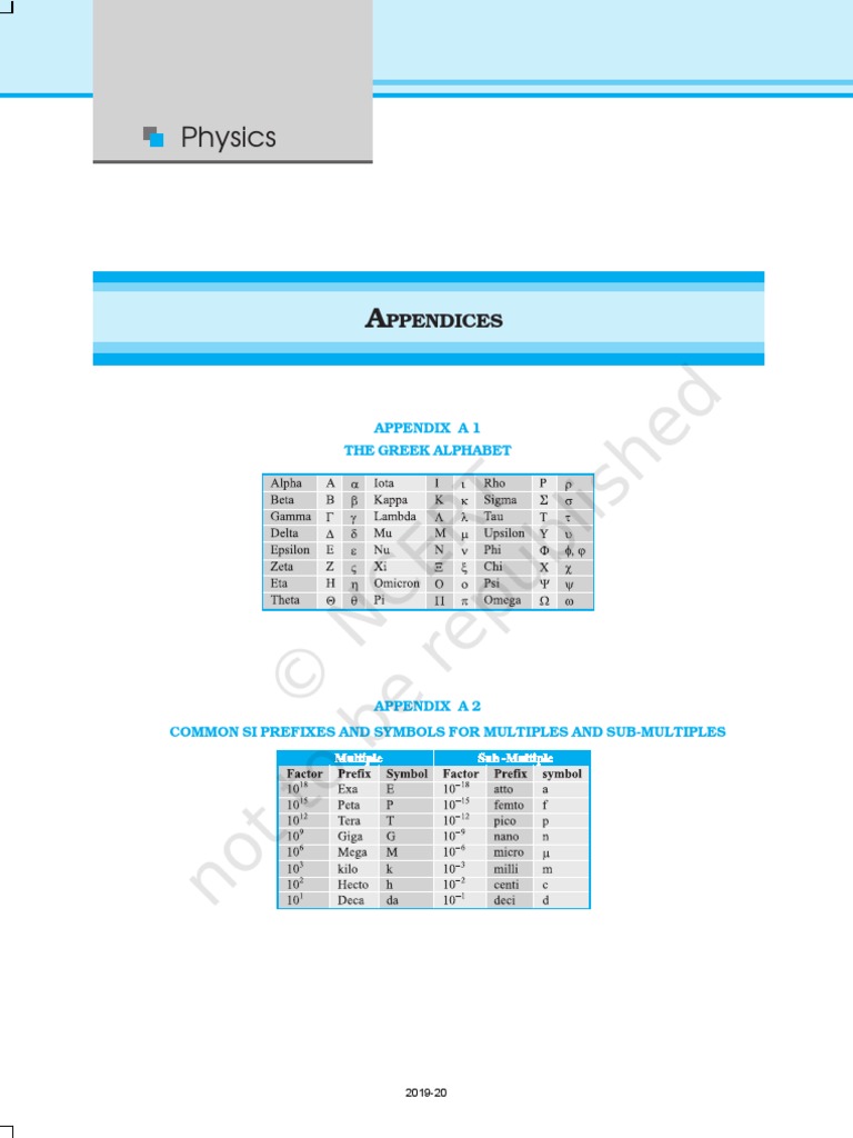 Analysis of Physics Appendices Containing Formulas, Constants, and ...