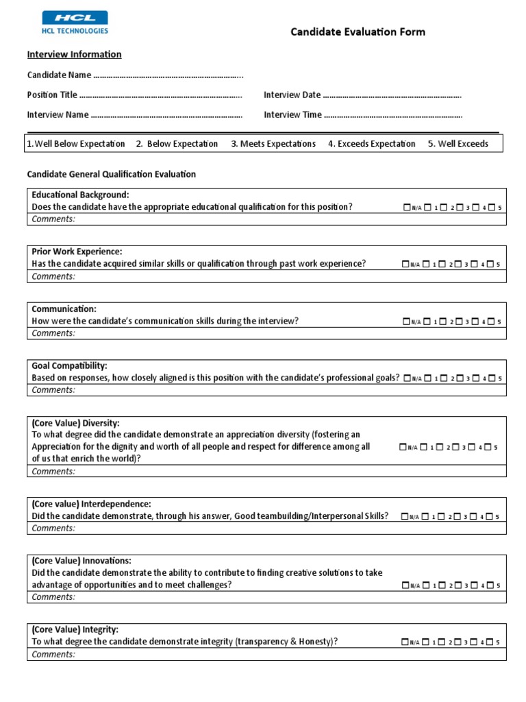 Candidate Evaluation Form Template | PDF