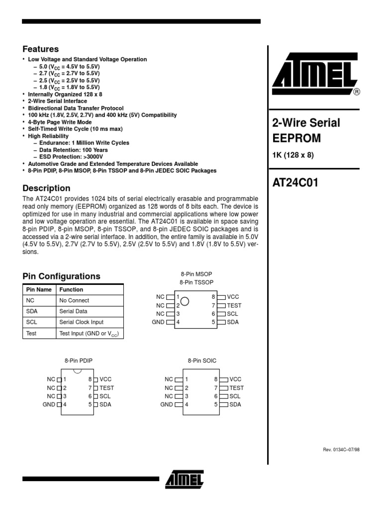 2-Wire Serial Eeprom: Features | PDF | Digital Electronics | Computer Engineering