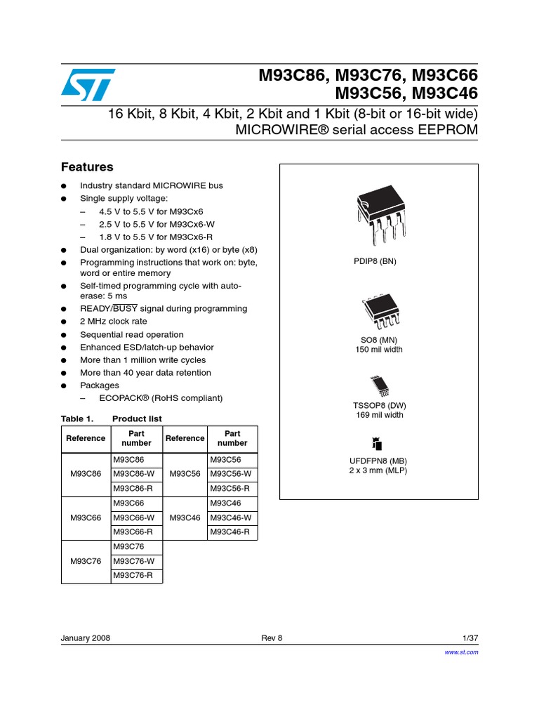 93C56 Eeprom | PDF | Input/Output | Bit