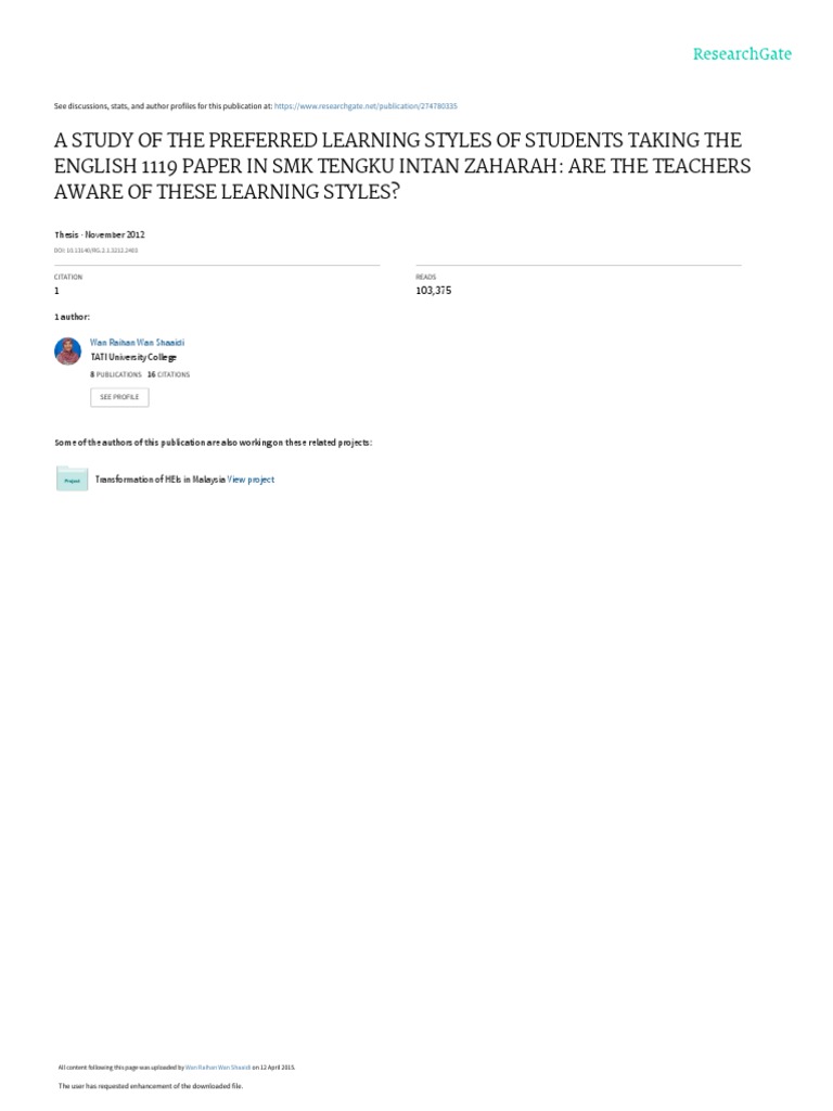 Understanding Student Learning Styles: A Study of the Preferred ...