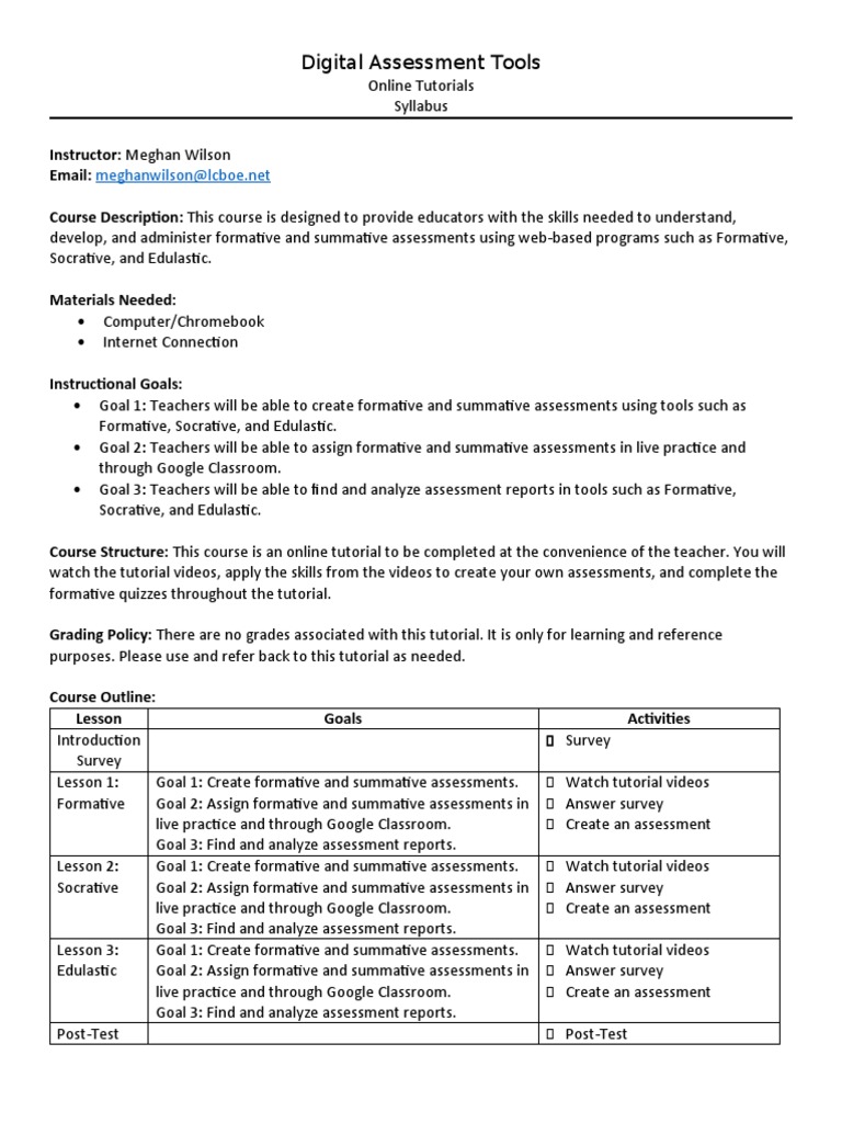 Digital Assessment Tools Syllabus | PDF | Educational Assessment | Pedagogy
