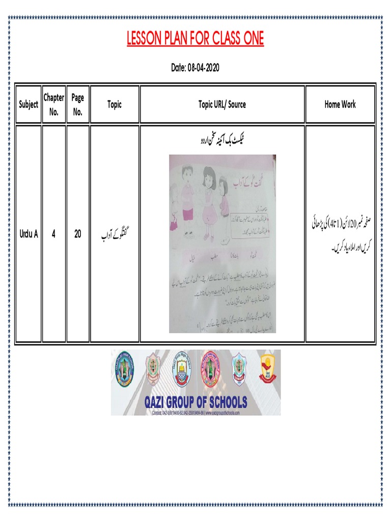 Urdu Lesson Plan for Class One | PDF