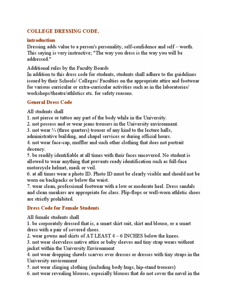 College Dressing Code | PDF | Dress | Shirt