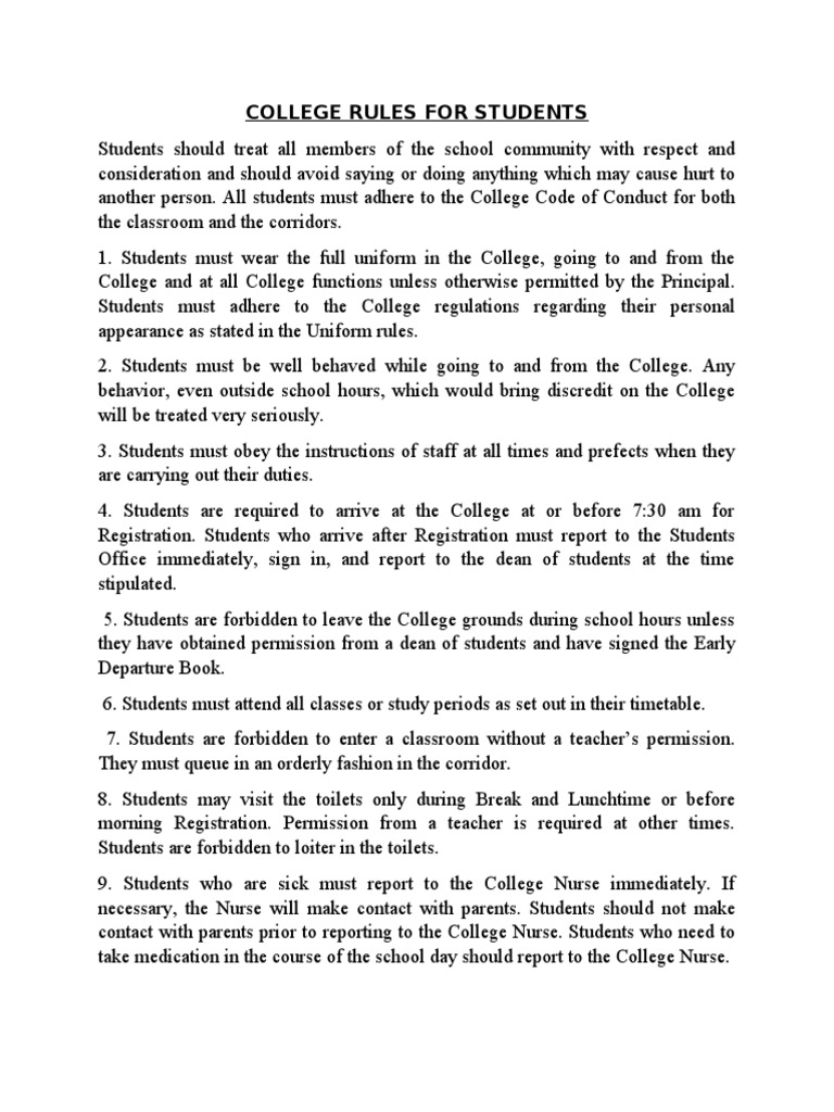 College Rules and Regulations | PDF | Teachers | Justice