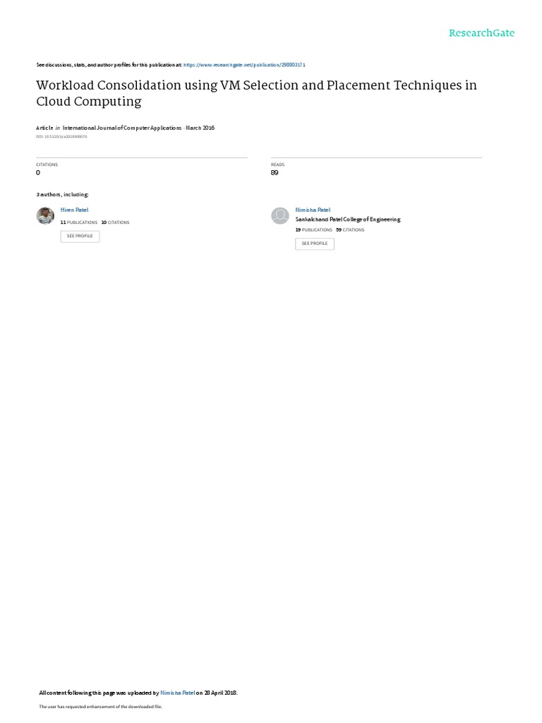 Workload Consolidation Using Vm Selection And Plac Pdf Pdf Virtualization Cloud Computing