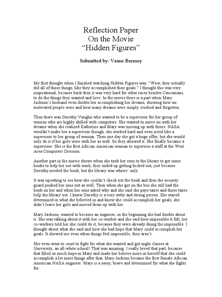 Reflection on "Hidden Figures" Impact | PDF | Hidden Figures