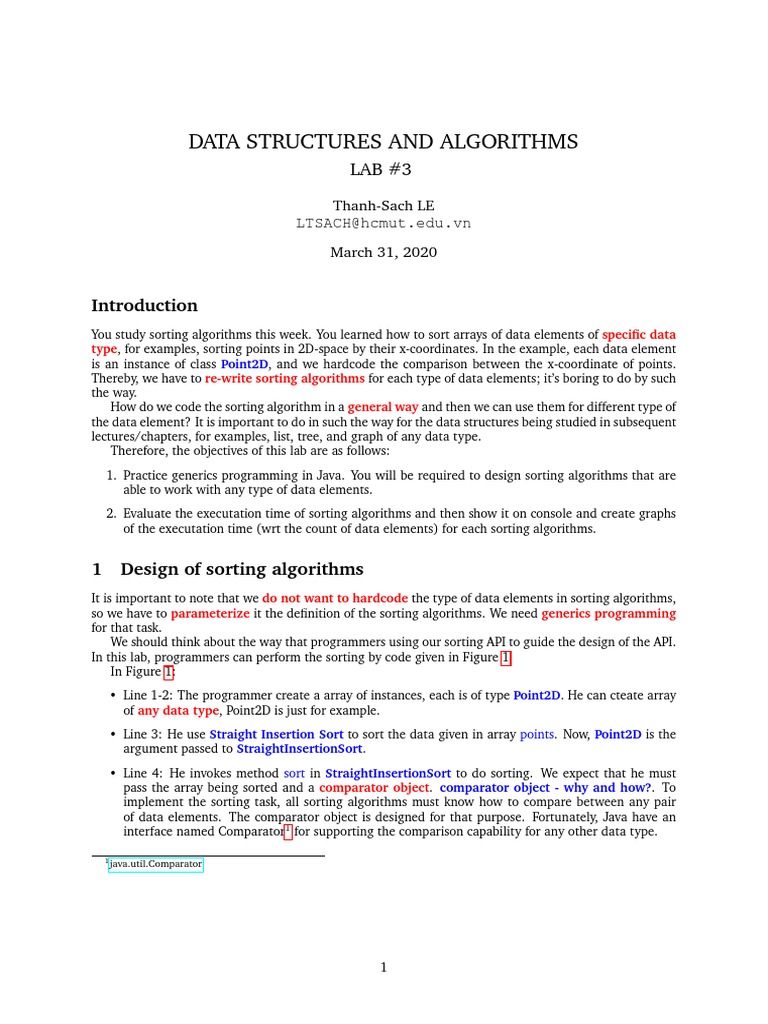 Data Structures and Algorithms Lab #3: Generics Sorting Demo | PDF | Method (Computer ...