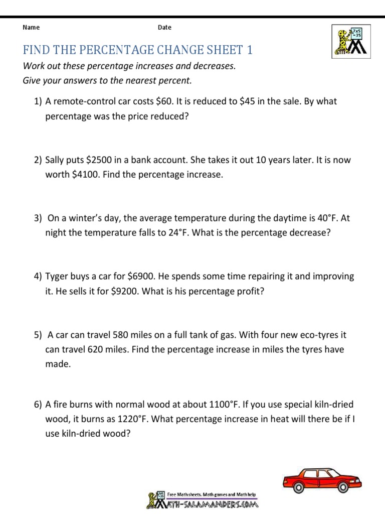 Percent Increase And Decrease Worksheet