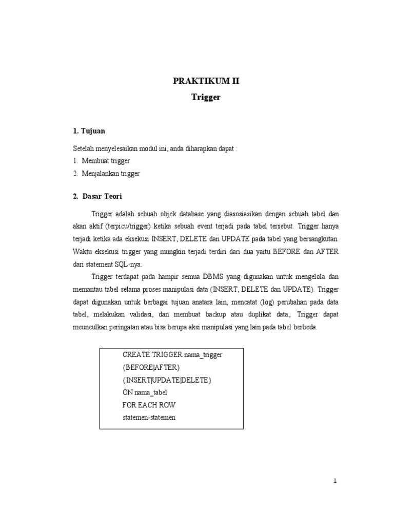 PRAKTIKUM II - Trigger - SQL Server | PDF