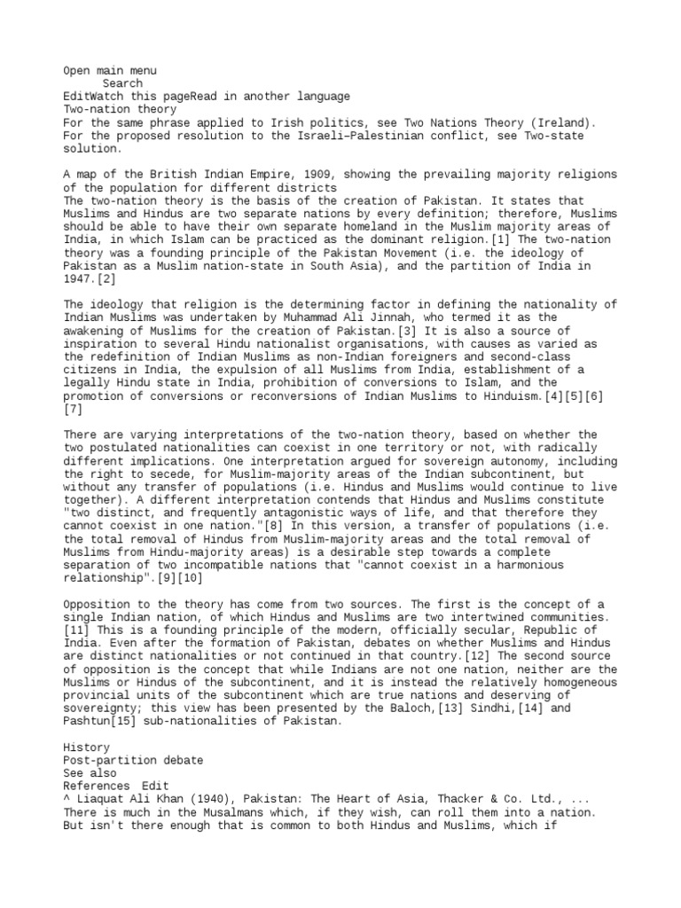 Two Nation Theory | PDF | South Asia | Pakistan