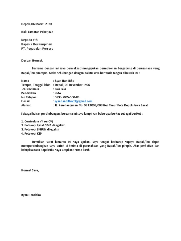 Lamaran Ryan | PDF | Karier & Perkembangan | Bisnis