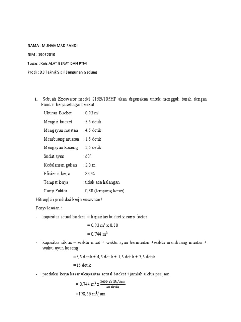 Kuis Alat Berat Dan PTM Muhammad Randi (19062040) PDF | PDF