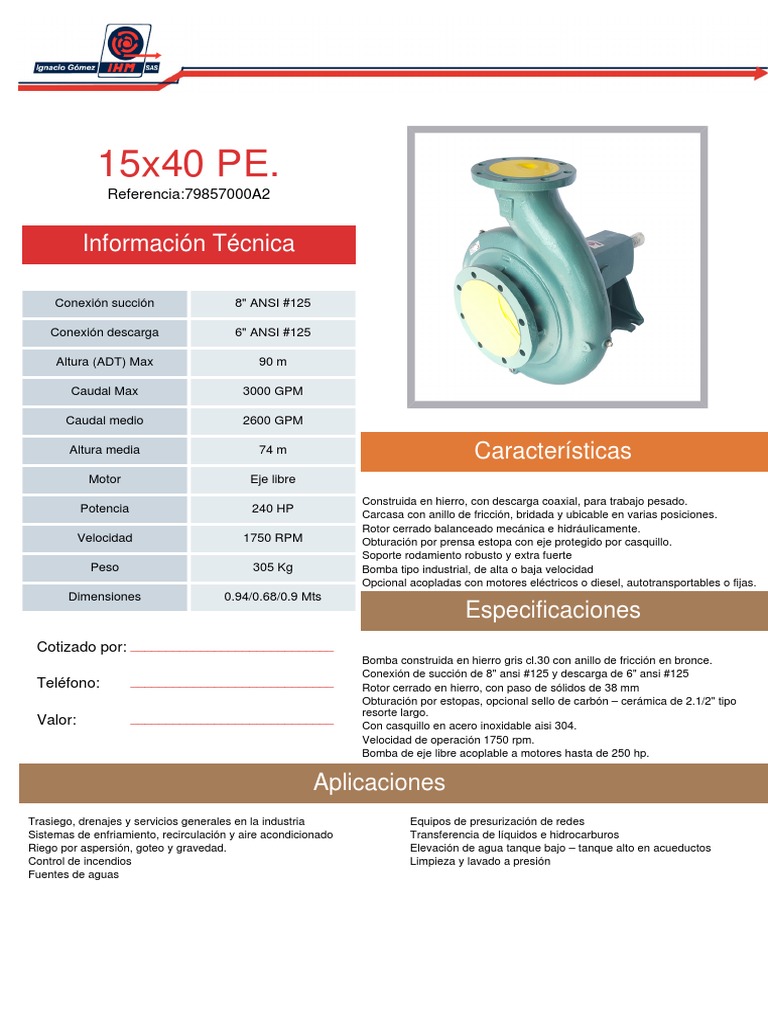 Ficha Tecnica IHM 15x40 | PDF | Bomba | Ingeniería mecánica