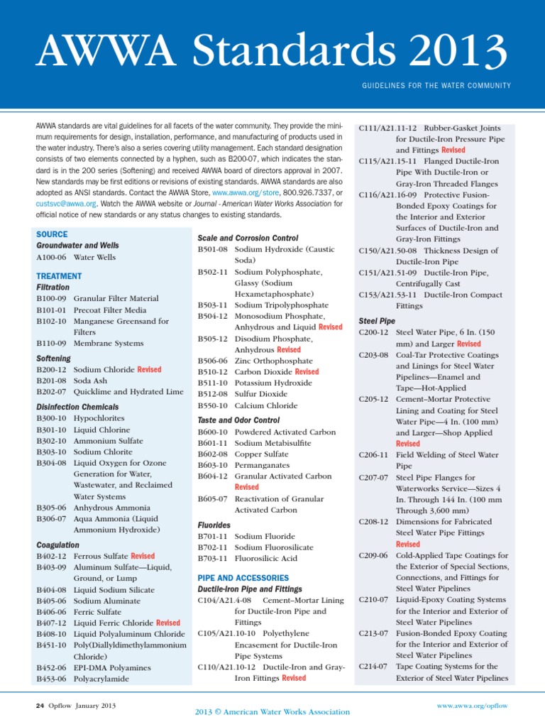 AWWA List of Standard PDF | PDF | Pipe (Fluid Conveyance) | Chlorine
