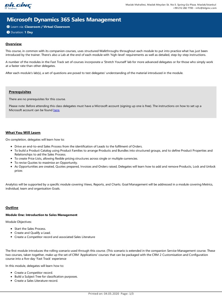 Microsoft Dynamics 365 Sales Management | PDF | Customer Relationship ...