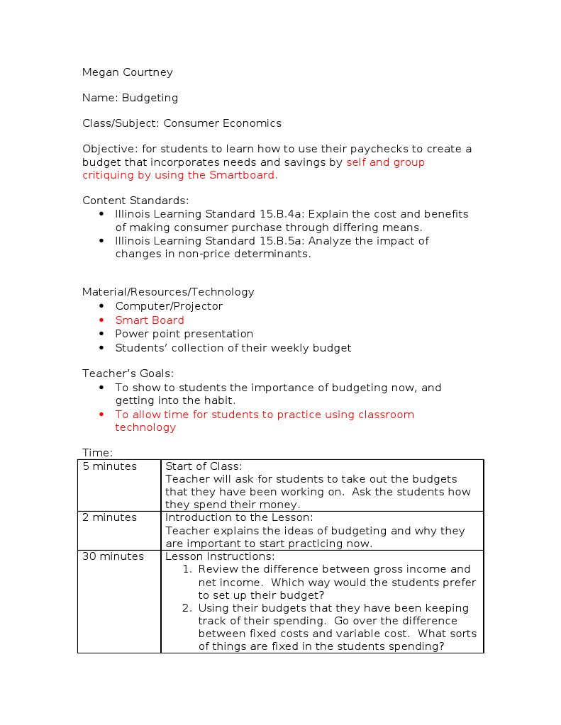 Budget Lesson Plan | PDF | Lesson Plan | Teachers