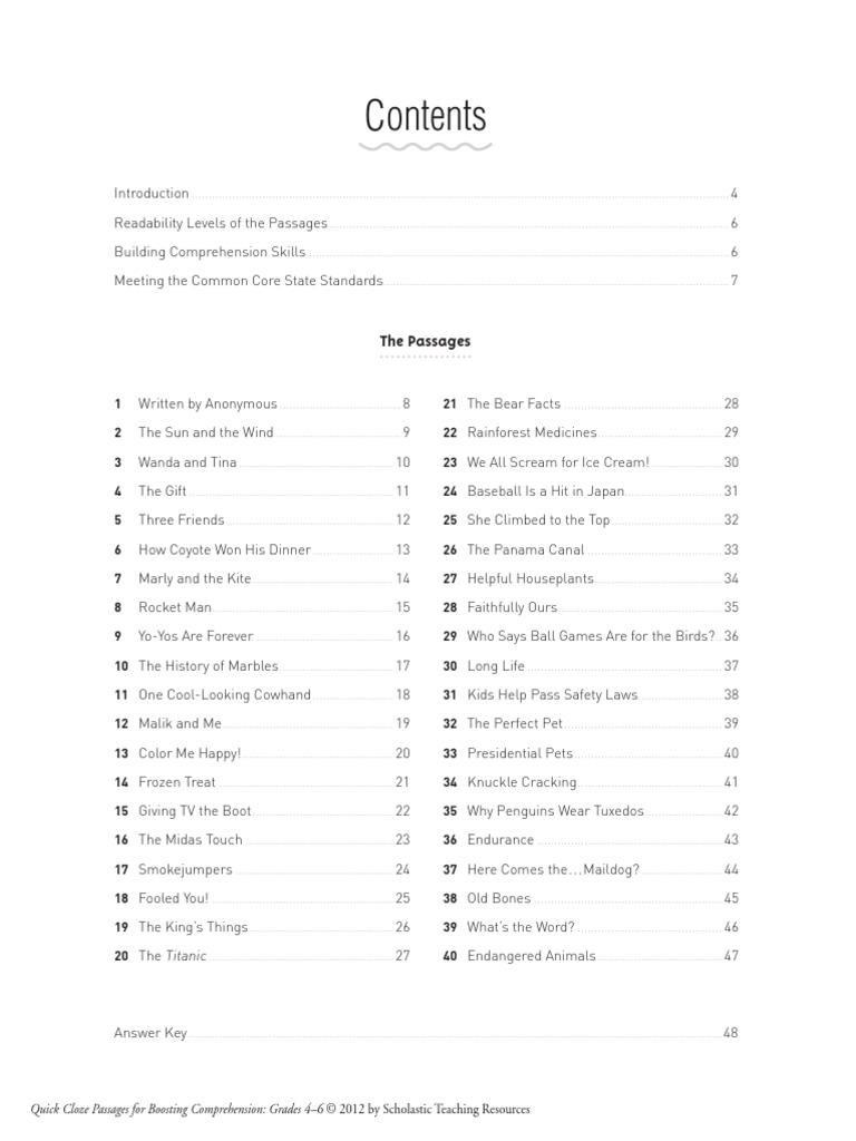 Quick Cloze Passages For Boosting Comprehension Grades 4 6 B | PDF ...
