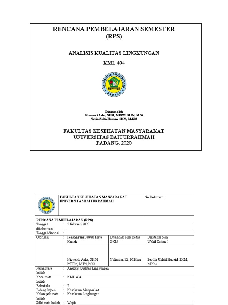 RPS Analisis Kualitas Lingkungan (Akl) | PDF