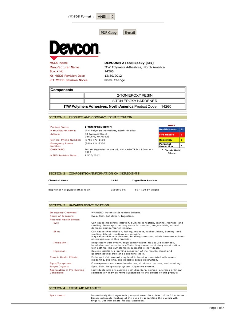 Devcon MSDS | PDF | Epoxy | Allergy