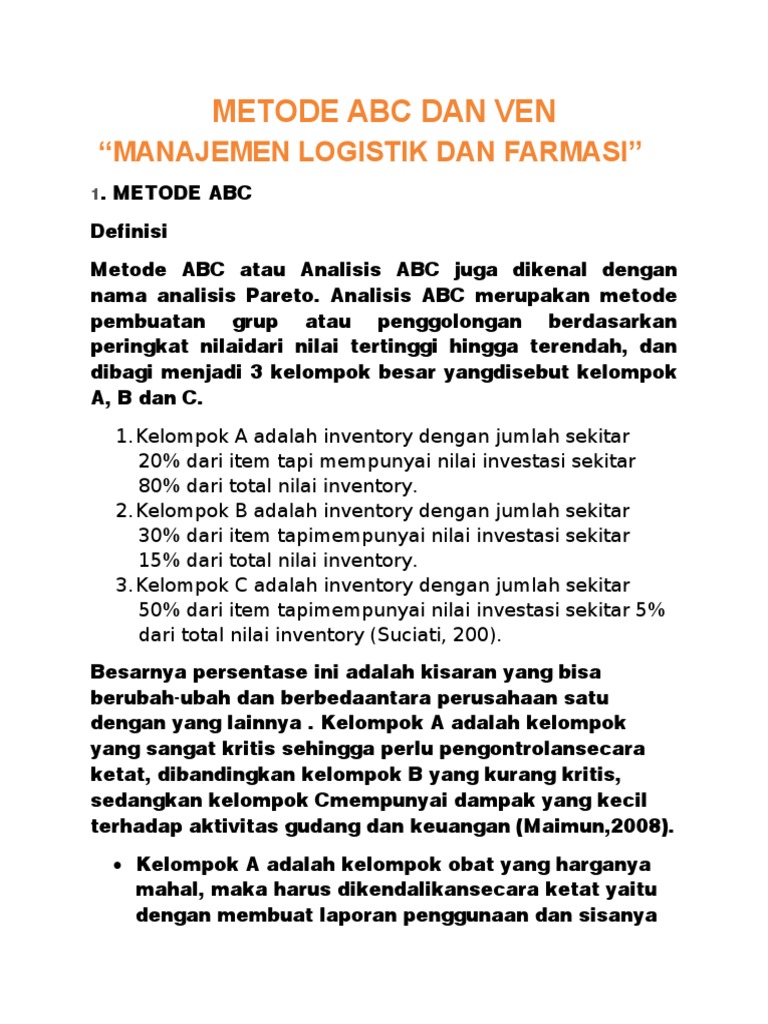 Metode Abc Dan Ven | PDF | Kesehatan Holistik