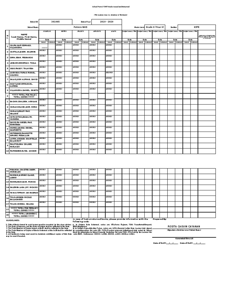 SF3 - 2019 - Grade 8 (Year II) - 8STE | PDF