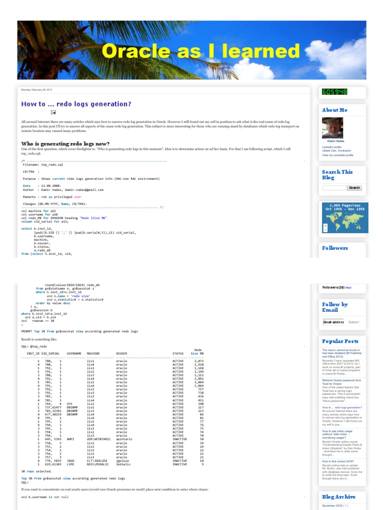 Damir Vadas, Oracle As I Learned - How To ... Redo Logs Generation | PDF | Data Management ...