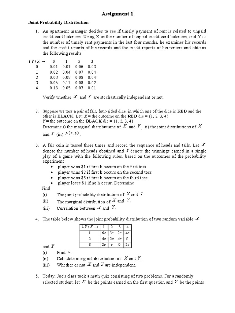 Assignment 1joint Probability Distributions | PDF | Probability ...