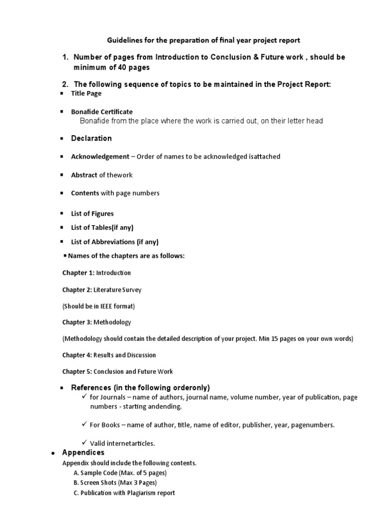 Guidelines For The Preparation of Final Year Project Report | PDF ...