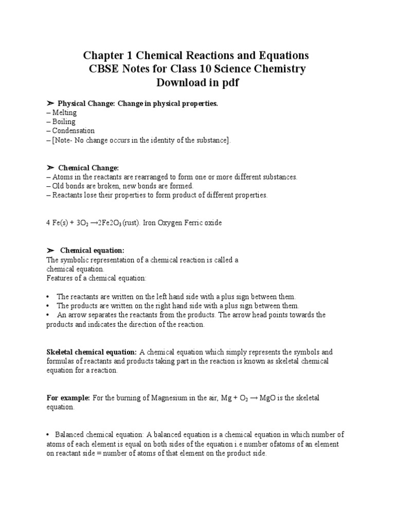 Chapter 1 Chemical Reactions and Equations | PDF | Chemical Reactions ...