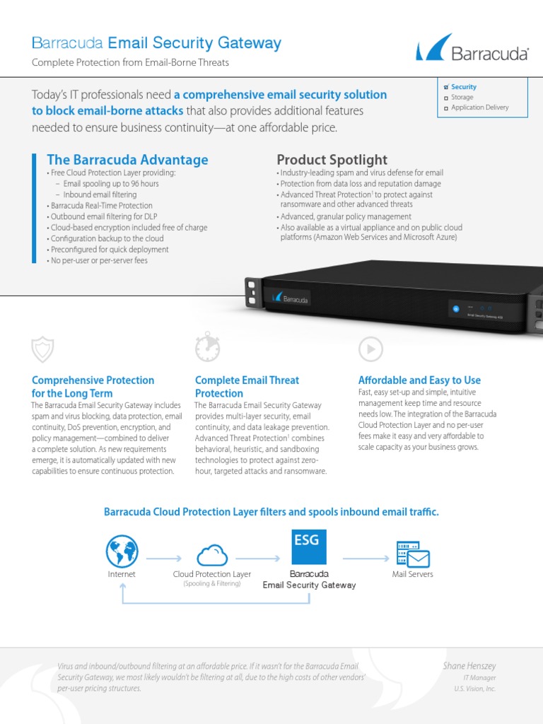 Barracuda Email Security Gateway DS US | PDF | Email Spam | Cloud Computing