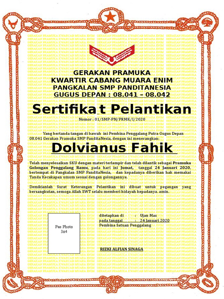 Sertifikat Pelantikan Penggalang | PDF