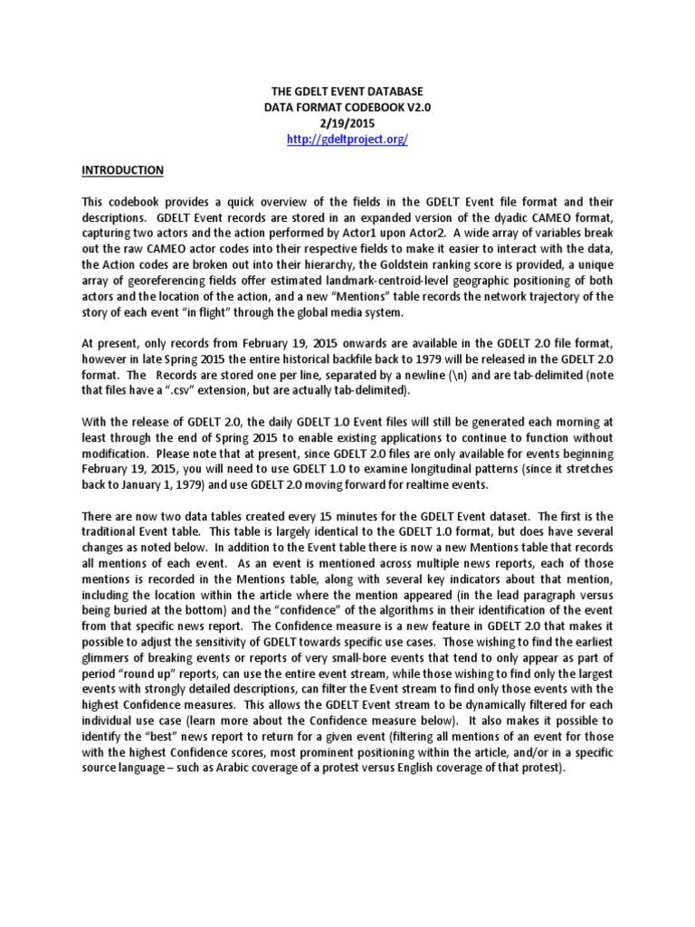 Gdelt Event Codebook V2 0 Pdf Pdf Digital Object Identifier Translations